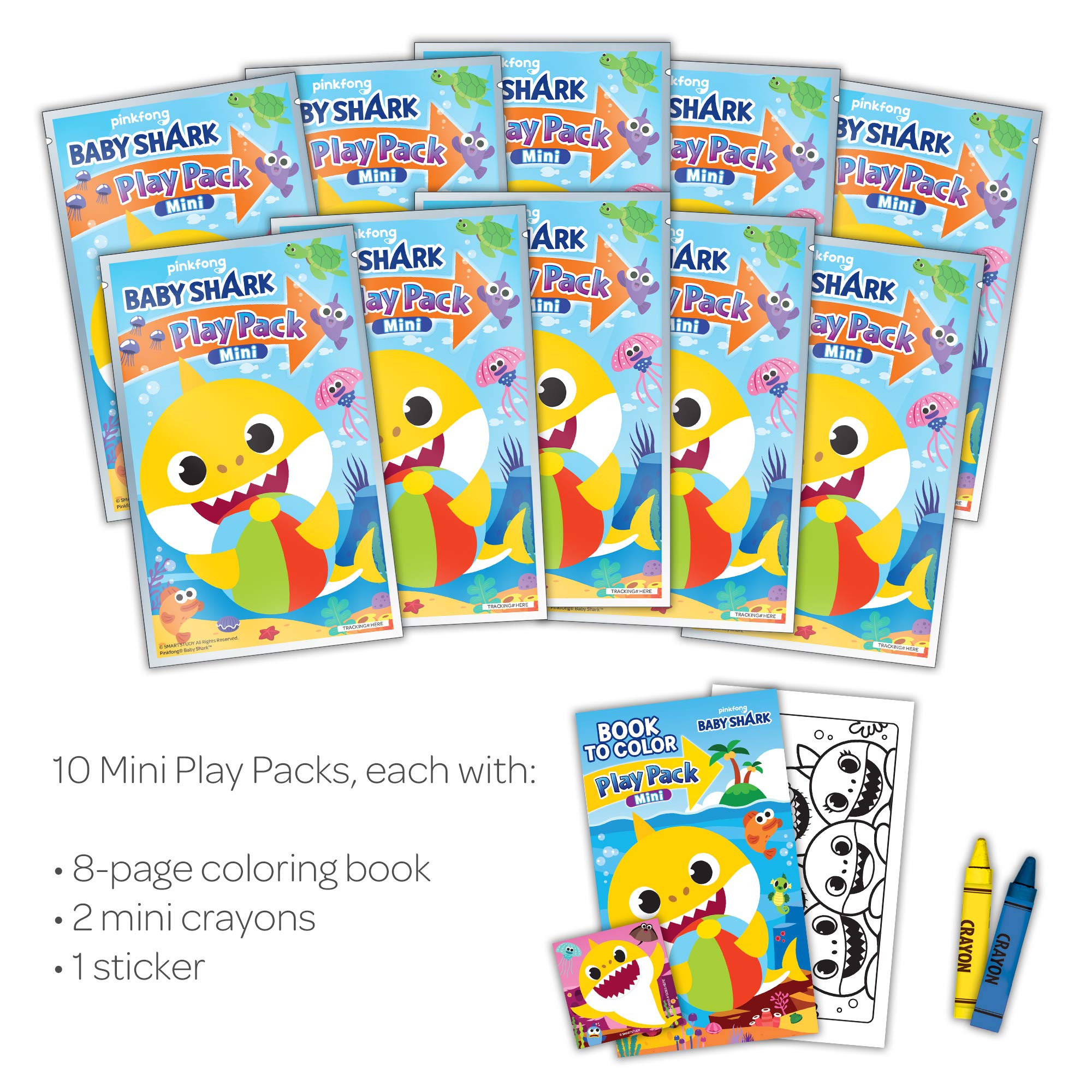 Bendon Mini Play Packs, Each with Mini Coloring Book, 2 Mini Crayons, and a Sticker,10-Pack (Baby Shark)