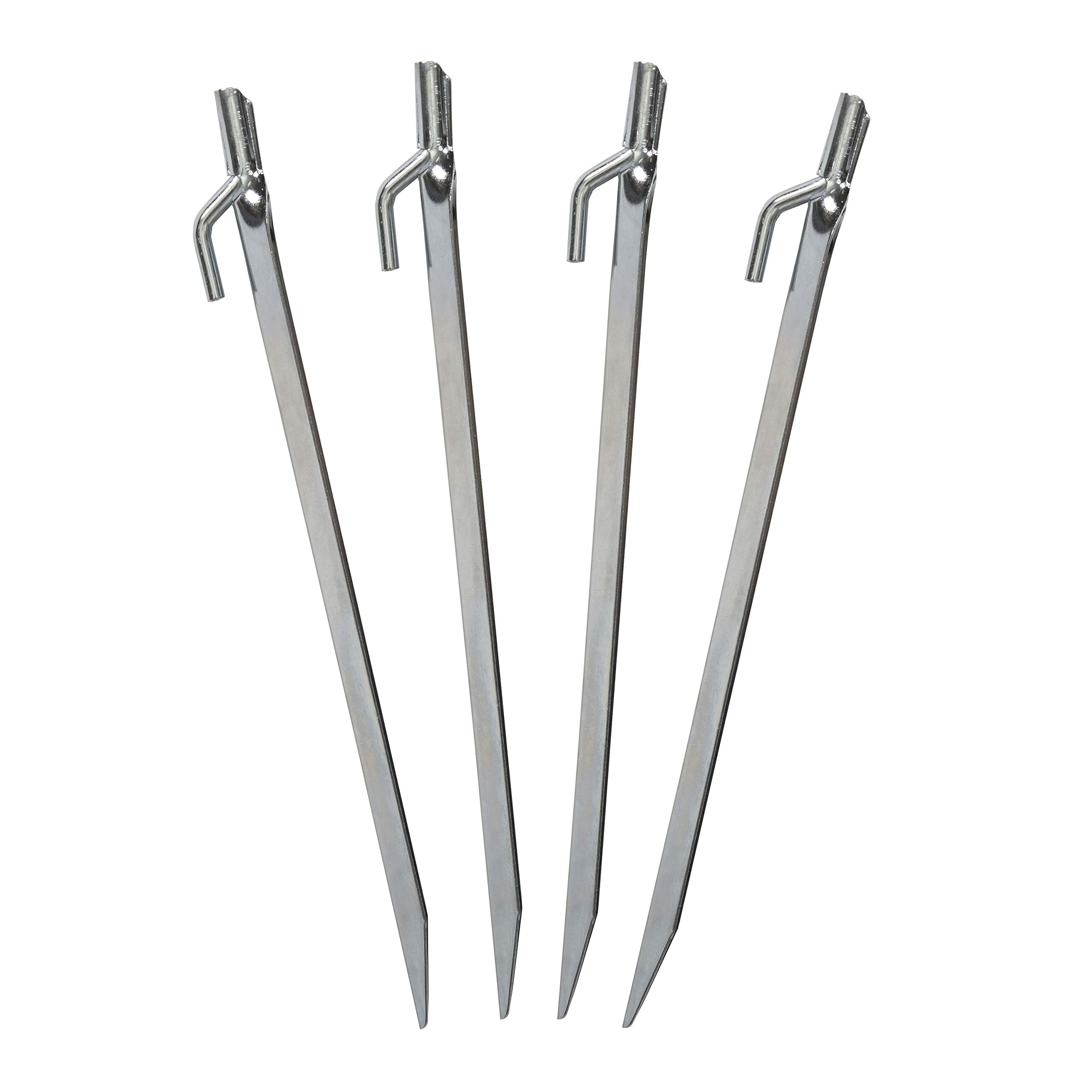 Stansport 12” Steel Tent Stakes - 4 Pack, Silver, 12" L x 0.75" W x 0.5" H