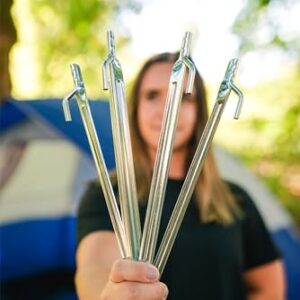 Stansport 12” Steel Tent Stakes - 4 Pack, Silver, 12" L x 0.75" W x 0.5" H