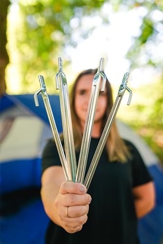 Stansport 12” Steel Tent Stakes - 4 Pack, Silver, 12" L x 0.75" W x 0.5" H