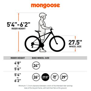 Mongoose Tyax Sport Adult Mountain Bike, 27.5-Inch Wheels, Tectonic T2 Aluminum Frame, Rigid Hardtail, Hydraulic Disc Brakes, Womens Small Frame, White