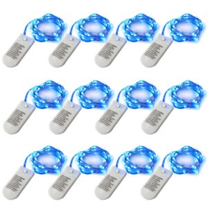 12 pack fairy lights battery operated with timer 6.5feet silver wire 20 leds waterproof 8 modes twinkle lights for garden bedroom wedding christmas party mason jar decor celebration lighting (blue)