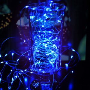 12 Pack Fairy Lights Battery Operated with Timer 6.5feet Silver Wire 20 LEDs Waterproof 8 Modes Twinkle Lights for Garden Bedroom Wedding Christmas Party Mason Jar Decor Celebration Lighting (Blue)