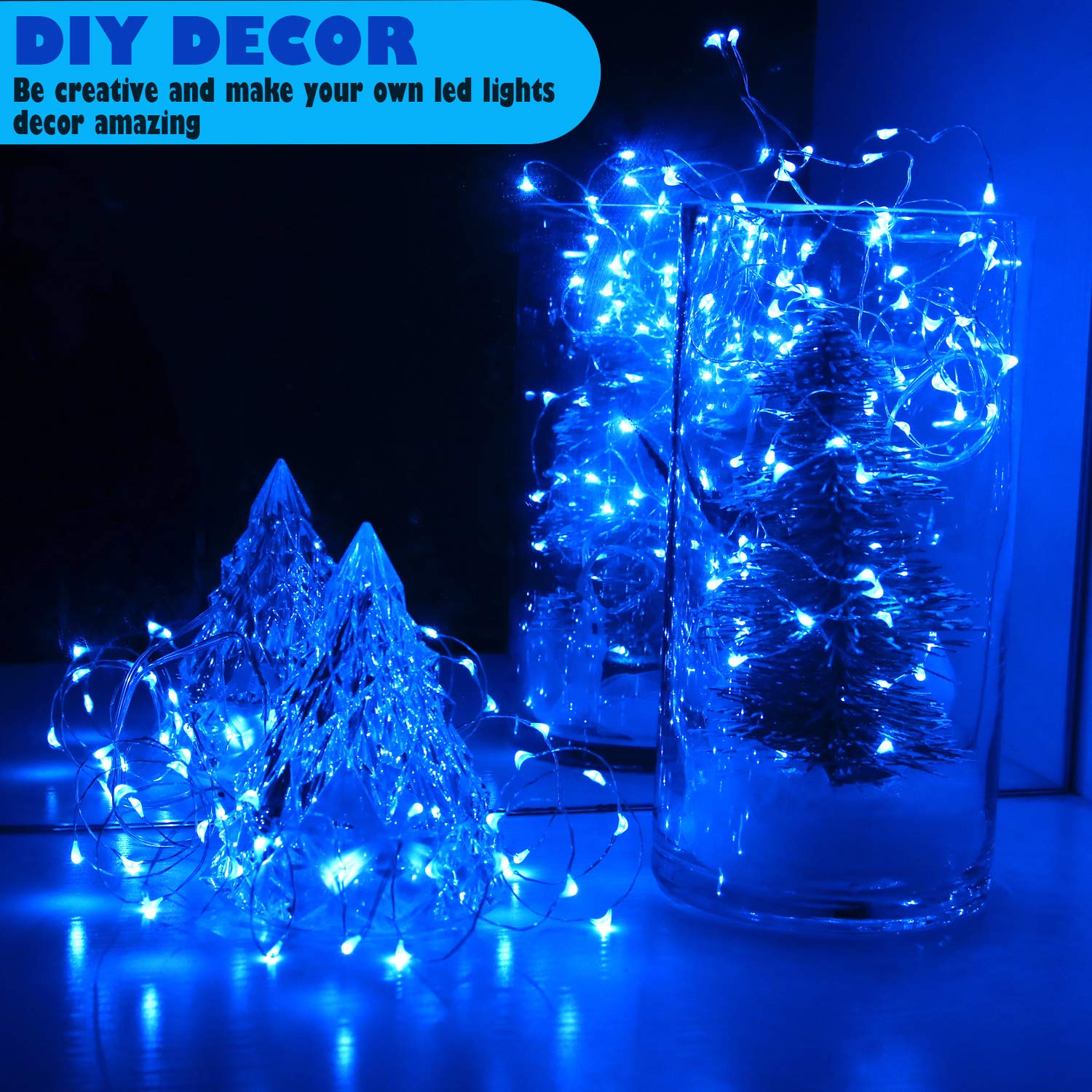 12 Pack Fairy Lights Battery Operated with Timer 6.5feet Silver Wire 20 LEDs Waterproof 8 Modes Twinkle Lights for Garden Bedroom Wedding Christmas Party Mason Jar Decor Celebration Lighting (Blue)