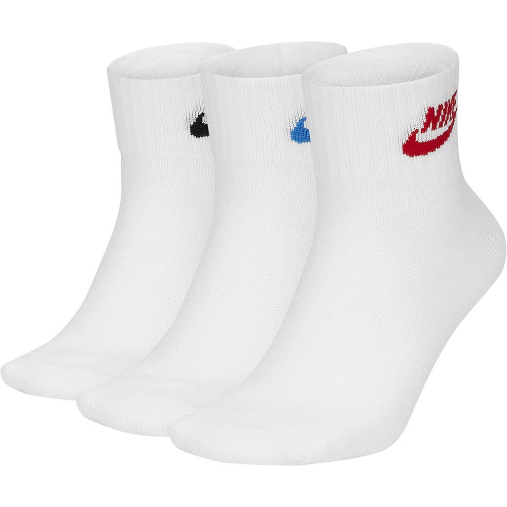 Nike Men`s Everyday Essential Crew Socks 3 Pack (White(SK0109-911)/Blue/Pink, Large)