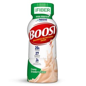 boost high protein with fiber complete nutritional drink, creamy strawberry, 8 fl oz bottle, 24 pack