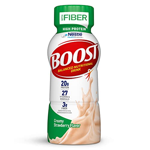 BOOST High Protein with Fiber Complete Nutritional Drink, Creamy Strawberry, 8 fl oz Bottle, 24 Pack