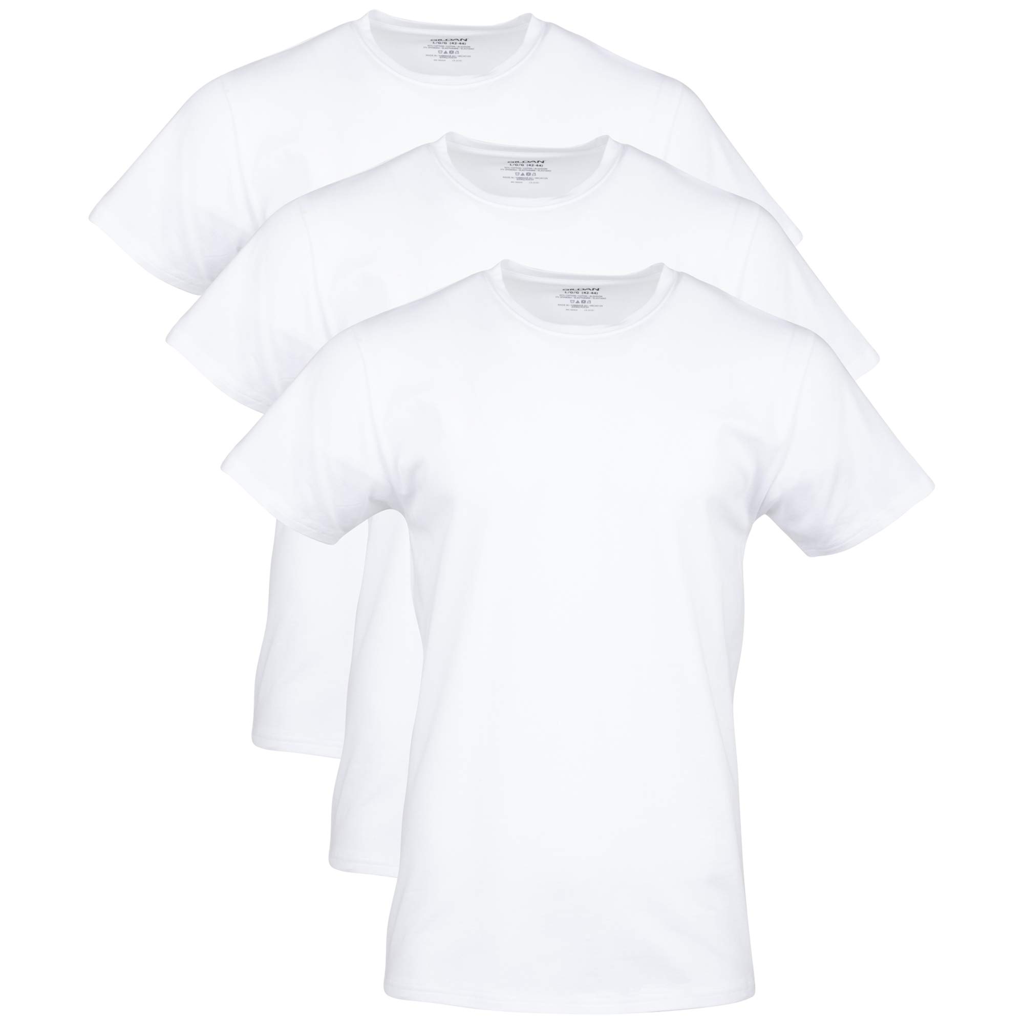 Gildan Men's Cotton Stretch T-Shirts, Multipack, Artic White (Crew 3-Pack), Large