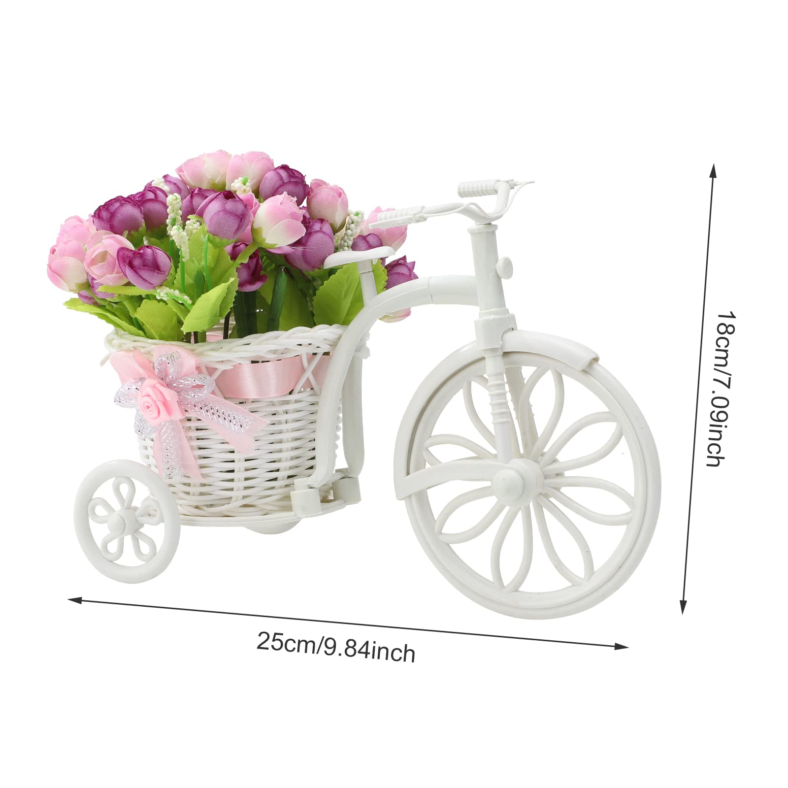 TRIEtree Bicycle Artificial Flower Decor Plant Stand Nostalgic Bicycle Planter Garden Decor for Home Wedding Decoration(Purple)