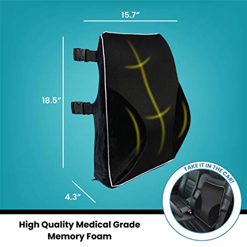 Healthy Spirit Full Lumbar Back Support | Memory Foam Full Size Back Cushion Lumbar Support for Office Chair Car .., Black, 1 Count