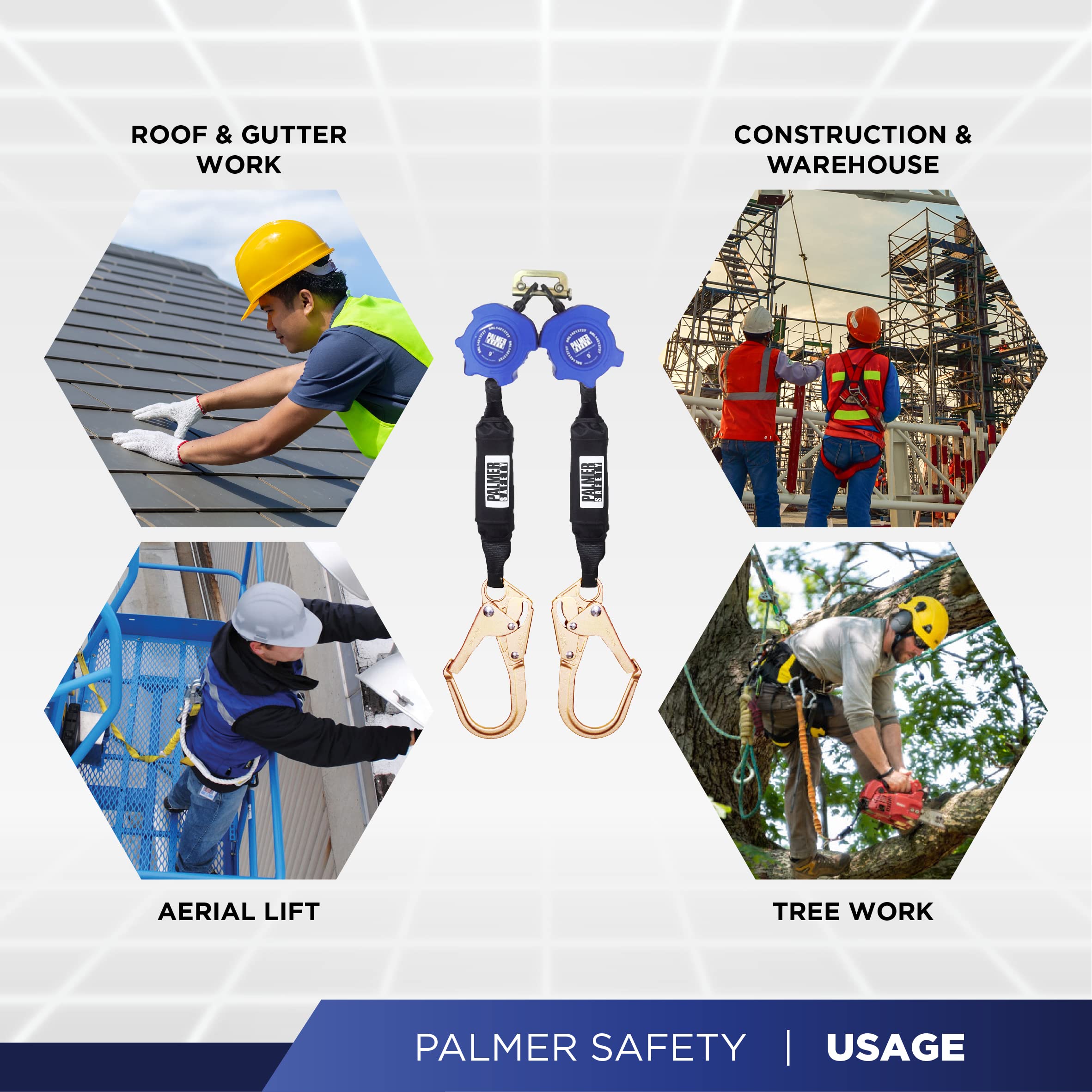 Palmer Safety Fall Protection SRL121122T Twin SRL 6' Lightweight Web with Rebar Hooks