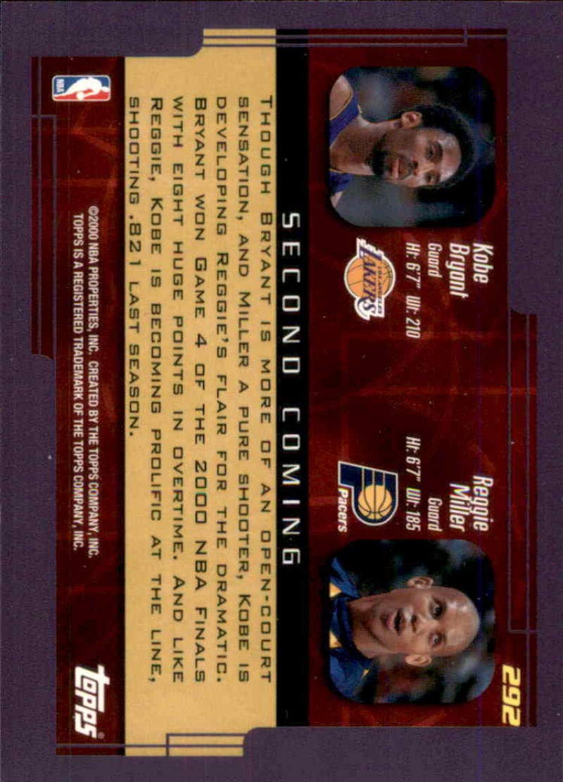 2000-01 Topps #292 Kobe Bryant/Reggie Miller Los Angeles Lakers/Indiana Pacers NBA Basketball Trading Card