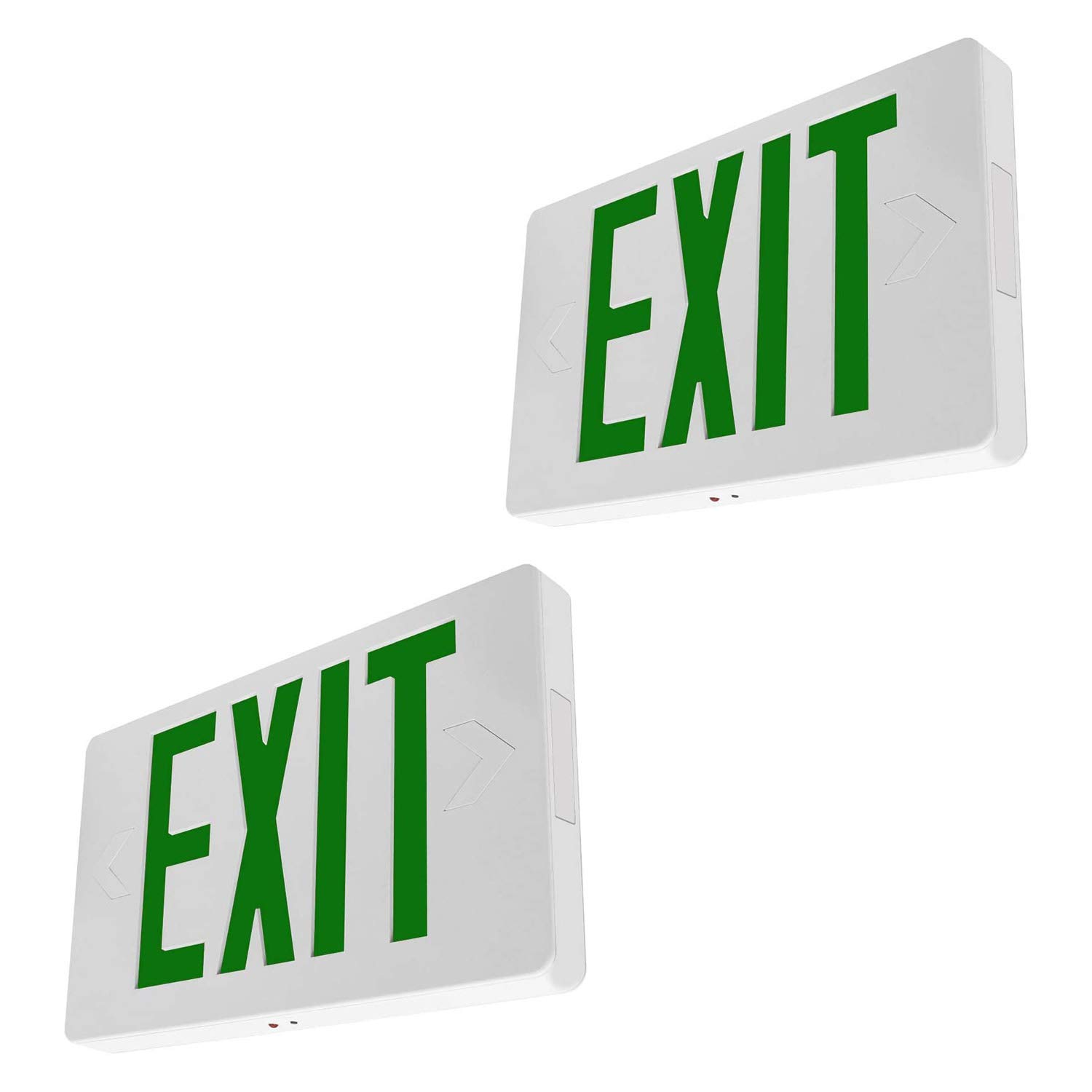 LFI Lights | Thin Green Exit Sign | All LED | White Thermoplastic Housing | Hardwired with Battery Backup | Optional Double Face and Knock Out Arrows Included | UL Listed | (2 Pack) | LEDT-G