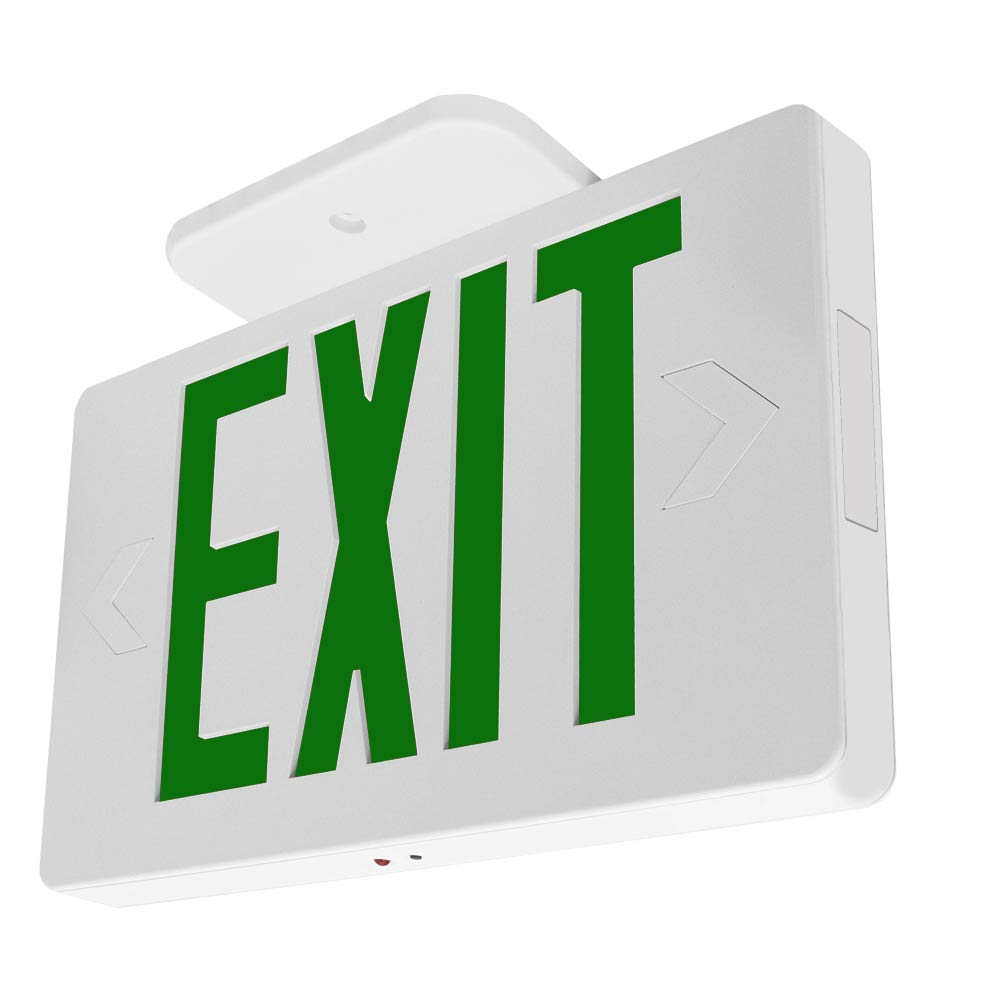 LFI Lights | Thin Green Exit Sign | All LED | White Thermoplastic Housing | Hardwired with Battery Backup | Optional Double Face and Knock Out Arrows Included | UL Listed | (2 Pack) | LEDT-G