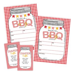 babyq bbq baby shower invitations for girl or boy, diaper raffle cards included, 20 invites