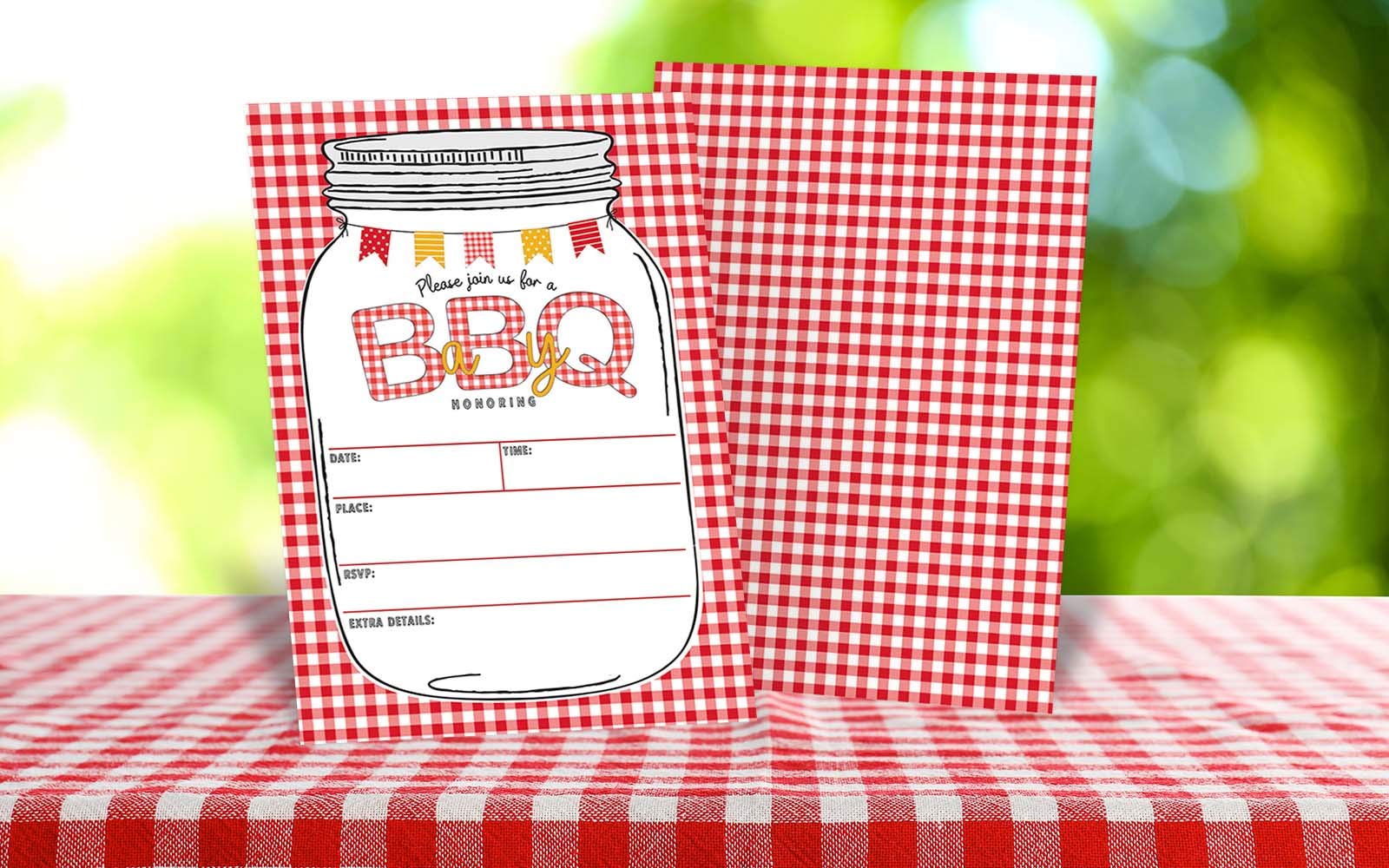 BabyQ BBQ Baby Shower Invitations For Girl or Boy, Diaper Raffle Cards Included, 20 Invites