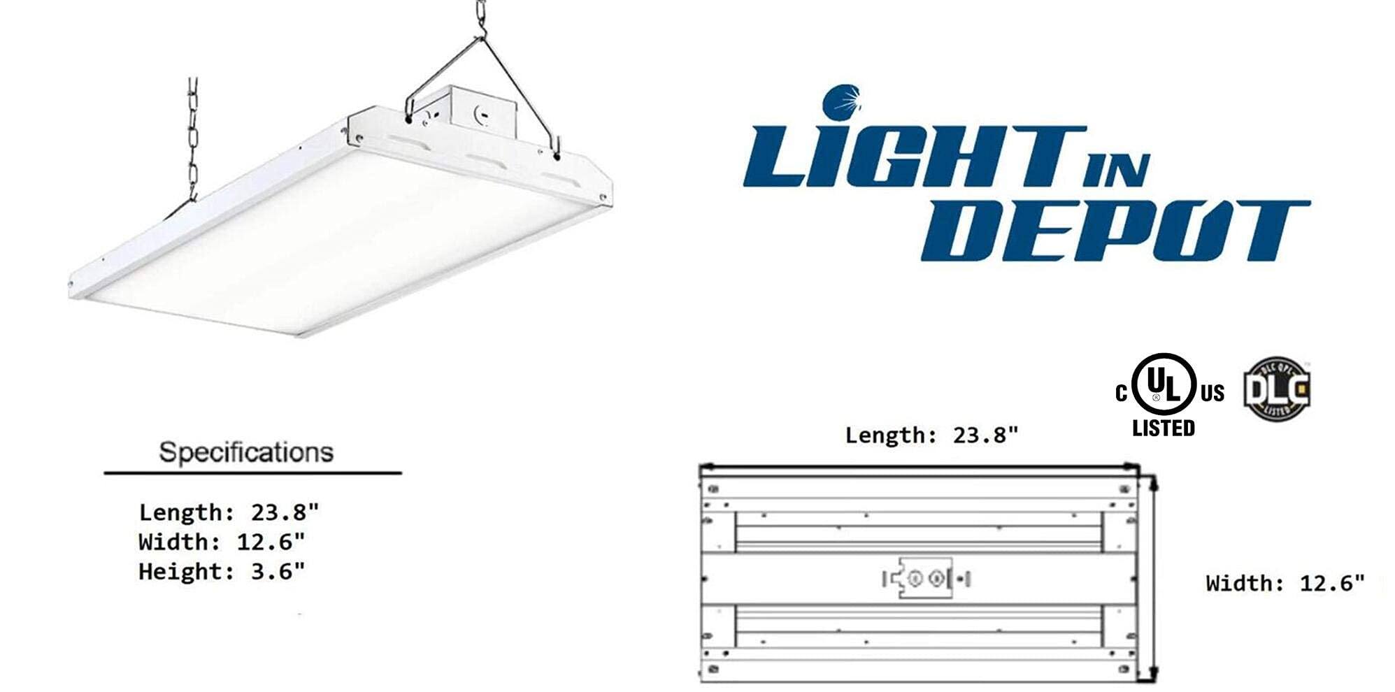 Light in Depot 2ft 110w Commercial LED Linear Bay Light 5000K (250w /400w MH Equal) Shop Light, AC 120-277v, Warehouse Aisle Area Light, Garage, 0-10V Dimming, UL/DLC Complied (110w, 6 Pack)