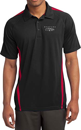 Ford Mustang with Grill Pocket Print Colorblock Polo, Black Red 3XL