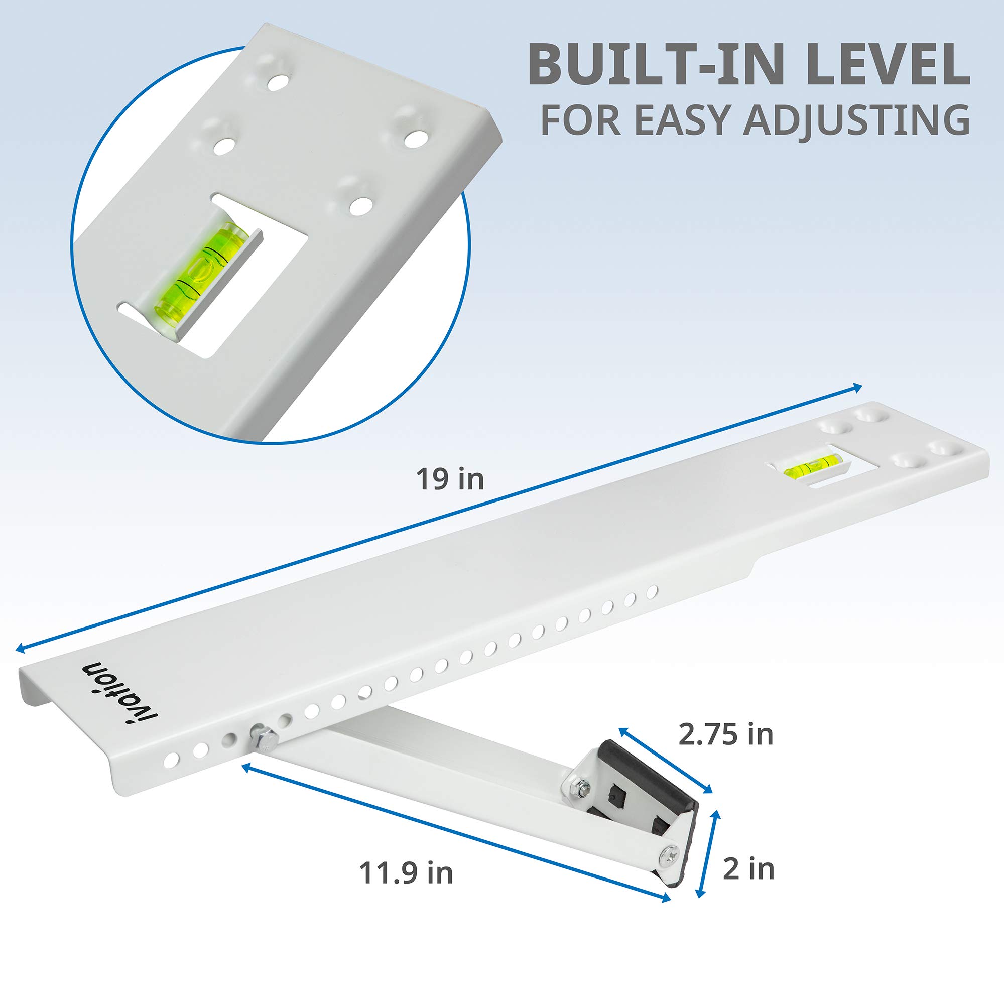 Ivation Universal Air Conditioner Support Bracket | 19” Easy-Install Adjustable Platform for AC Units Up to 170 Lbs. | Support Leg with Rubber Foot, Built-in-Level & Extenders for All Window Types