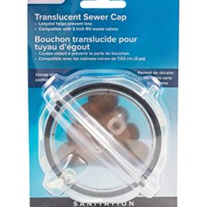 Camco 39455 Clear RV Sewer Cap with Lanyard - Prevents Leaks and Spills from Your RV's Sewer System, Silver