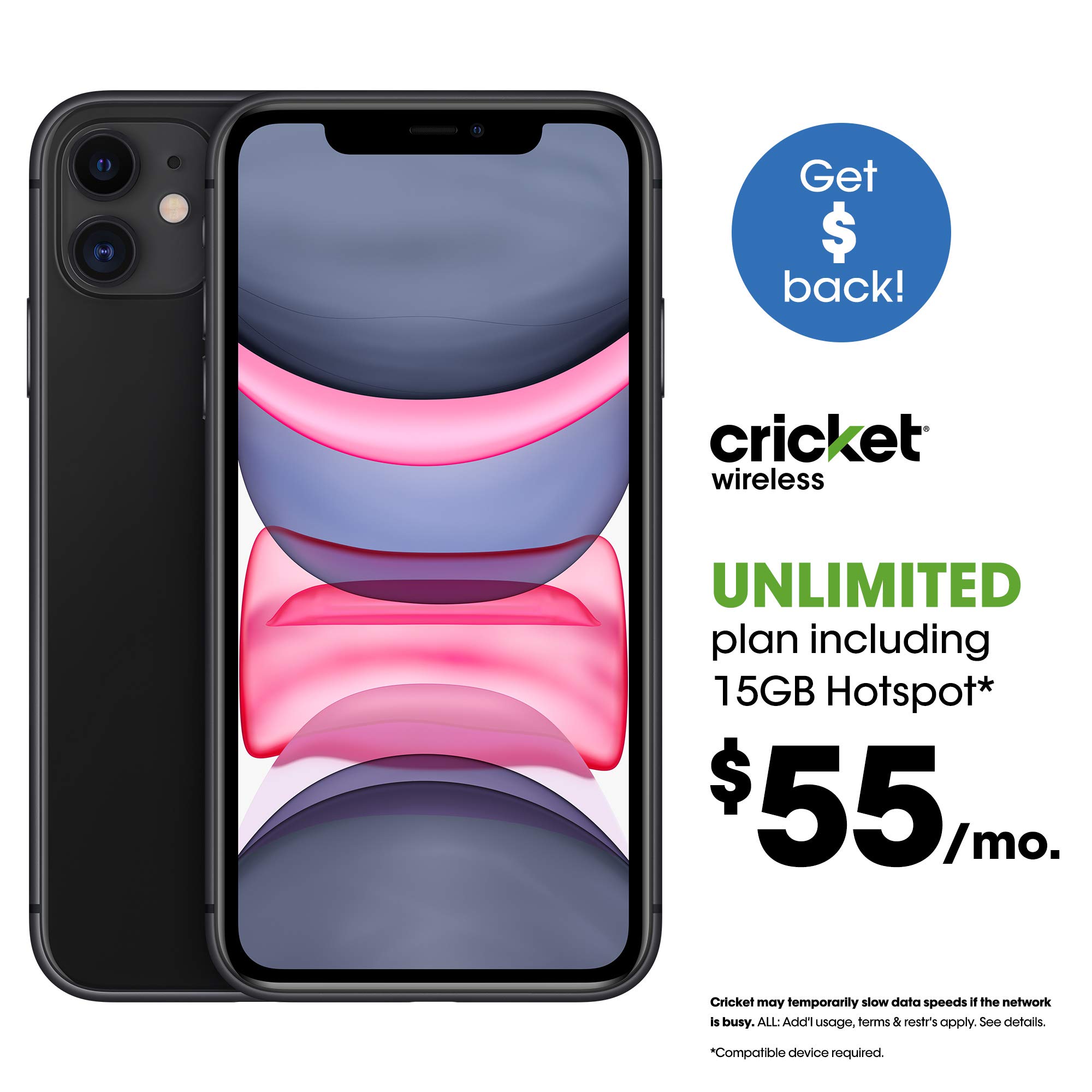 Apple iPhone 11 [64GB, Yellow] + Carrier Subscription [Cricket Wireless]