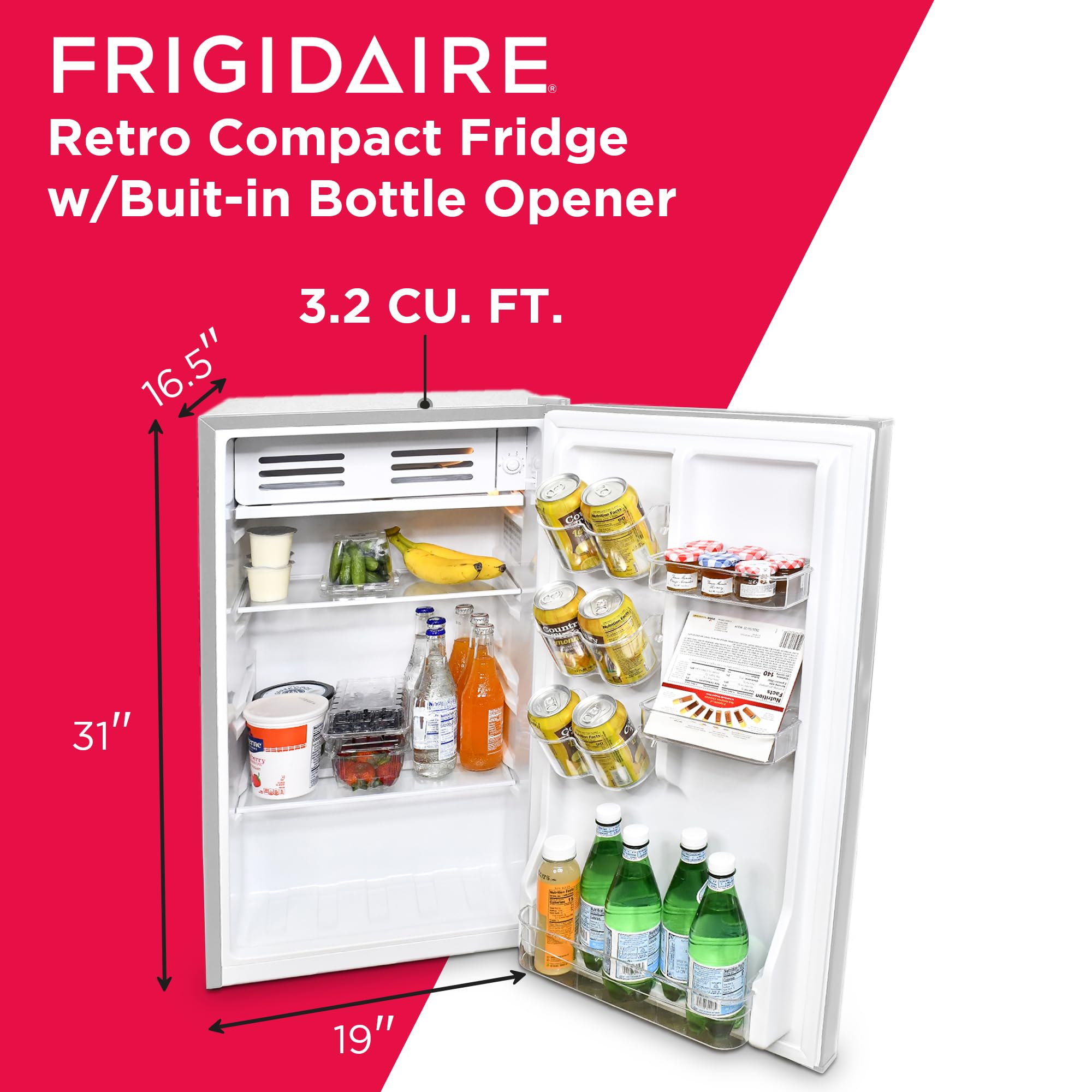 Frigidaire EFR376-MOONBM Retro Bar Fridge Refrigerator with Side Bottle Opener, 3.2 cu. Ft, Moonbeam