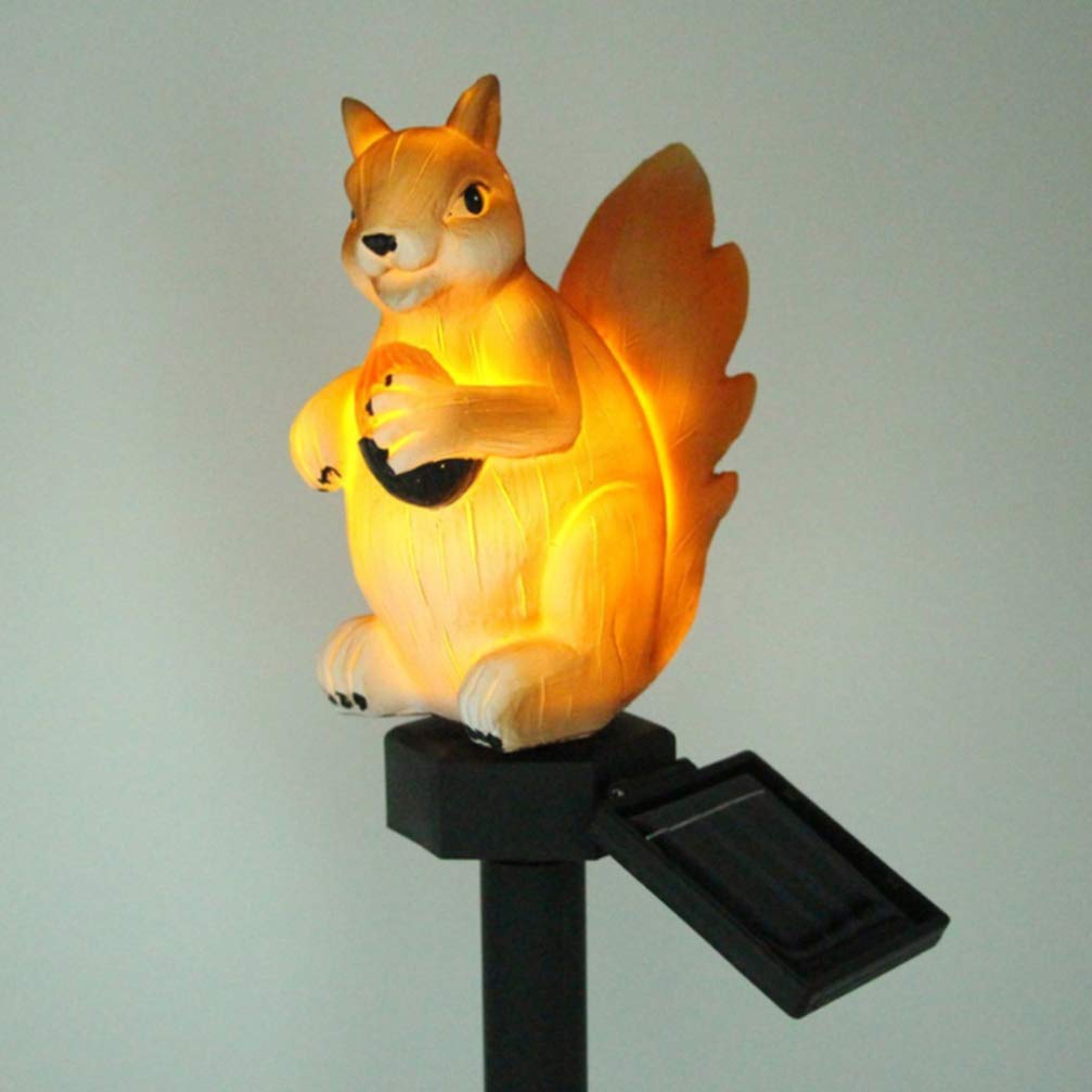 OSALADI Led Solar Lights Lawn Light Solar Powered Lamp Squirrel Lamp Resin Light for Home Garden Lawn Yard Pathway Decor (Black + Brown) Led Yard Light