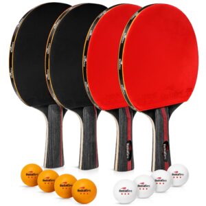 ping pong paddle set of 4 rackets with 8 balls - this table tennis paddles set with accessories and portable carry case is perfect for professional play and amateurs - for indoor or outdoor use