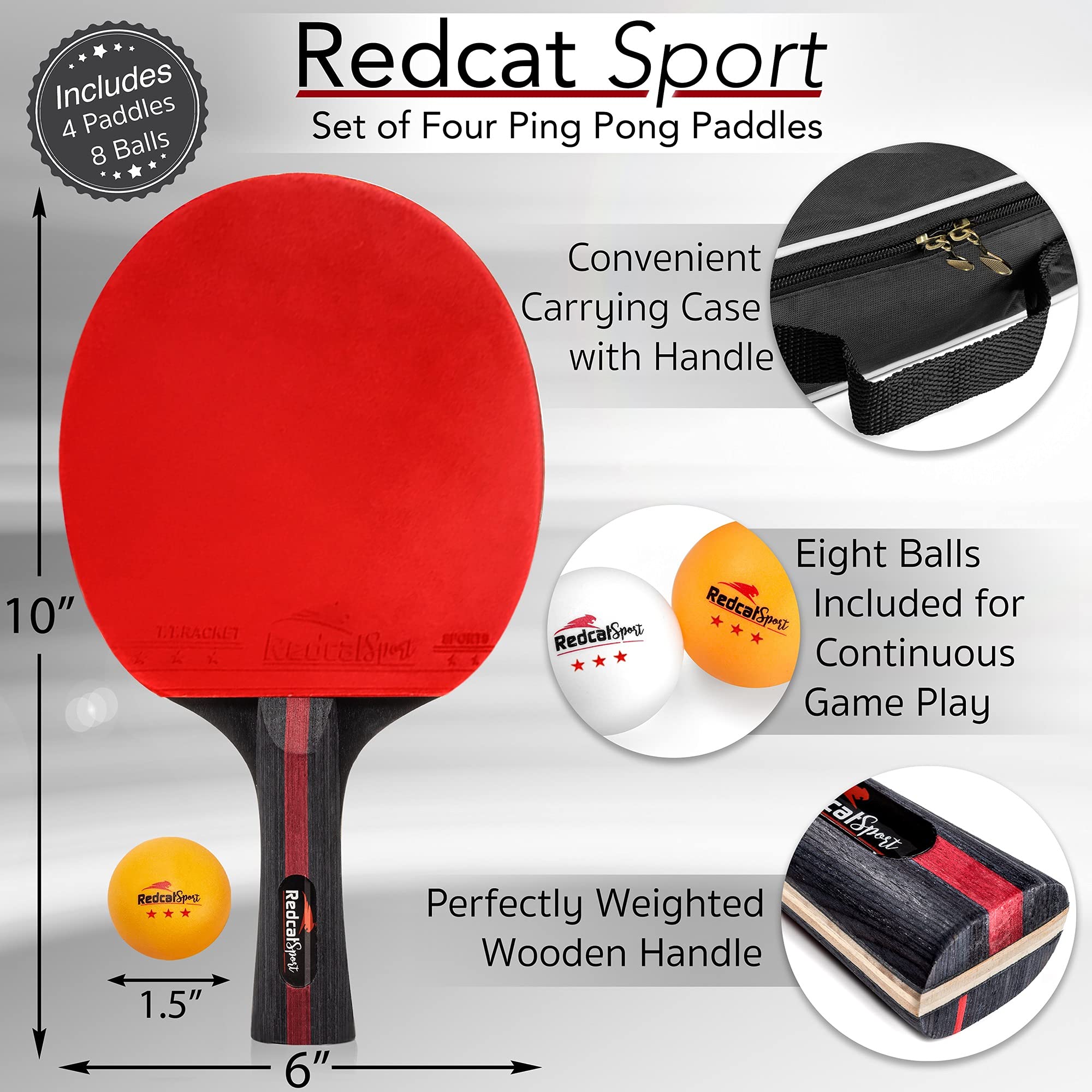 Ping Pong Paddle Set of 4 Rackets with 8 Balls - This Table Tennis Paddles Set with Accessories and Portable Carry case is Perfect for Professional Play and Amateurs - for Indoor or Outdoor use