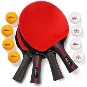 Ping Pong Paddle Set of 4 Rackets with 8 Balls - This Table Tennis Paddles Set with Accessories and Portable Carry case is Perfect for Professional Play and Amateurs - for Indoor or Outdoor use