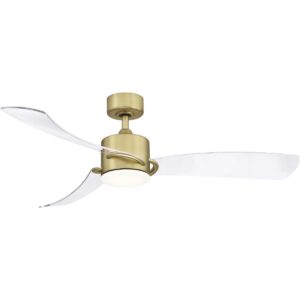 fanimation sculptaire 52 inch indoor/outdoor ceiling fan with clear blade set and led light kit, brushed satin brass