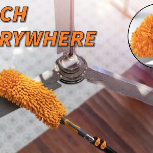 30 Foot High Reach Duster Kit with 7-24 ft Extension Pole // High Ceiling Dusting and Window Cleaning Kit with Telescopic Pole // Window Washer & Squeegee, Cobweb Duster, Fan Blade and Feather Duster