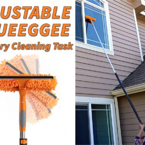 30 Foot High Reach Duster Kit with 7-24 ft Extension Pole // High Ceiling Dusting and Window Cleaning Kit with Telescopic Pole // Window Washer & Squeegee, Cobweb Duster, Fan Blade and Feather Duster