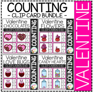 counting picture clip cards 0-10: valentine's day