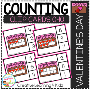 counting ten frame clip cards 0-10: valentine's day