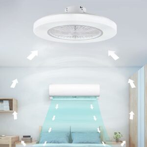 Orillon 22'' Thin Modern Ceiling Fan with Light for Indoor Kitchen Bathroom Bedroom,Remote LED 3 Color Changing Low Profile Flush Mount Quiet Fandelier with 11 ABS Blades, White