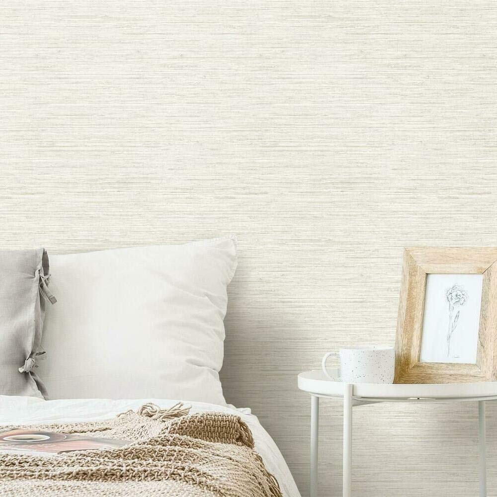 RoomMates RMK11562WP Beige and Gray Faux Grasscloth Non-Textured Peel and Stick Removable Wallpaper,Beige / Grey