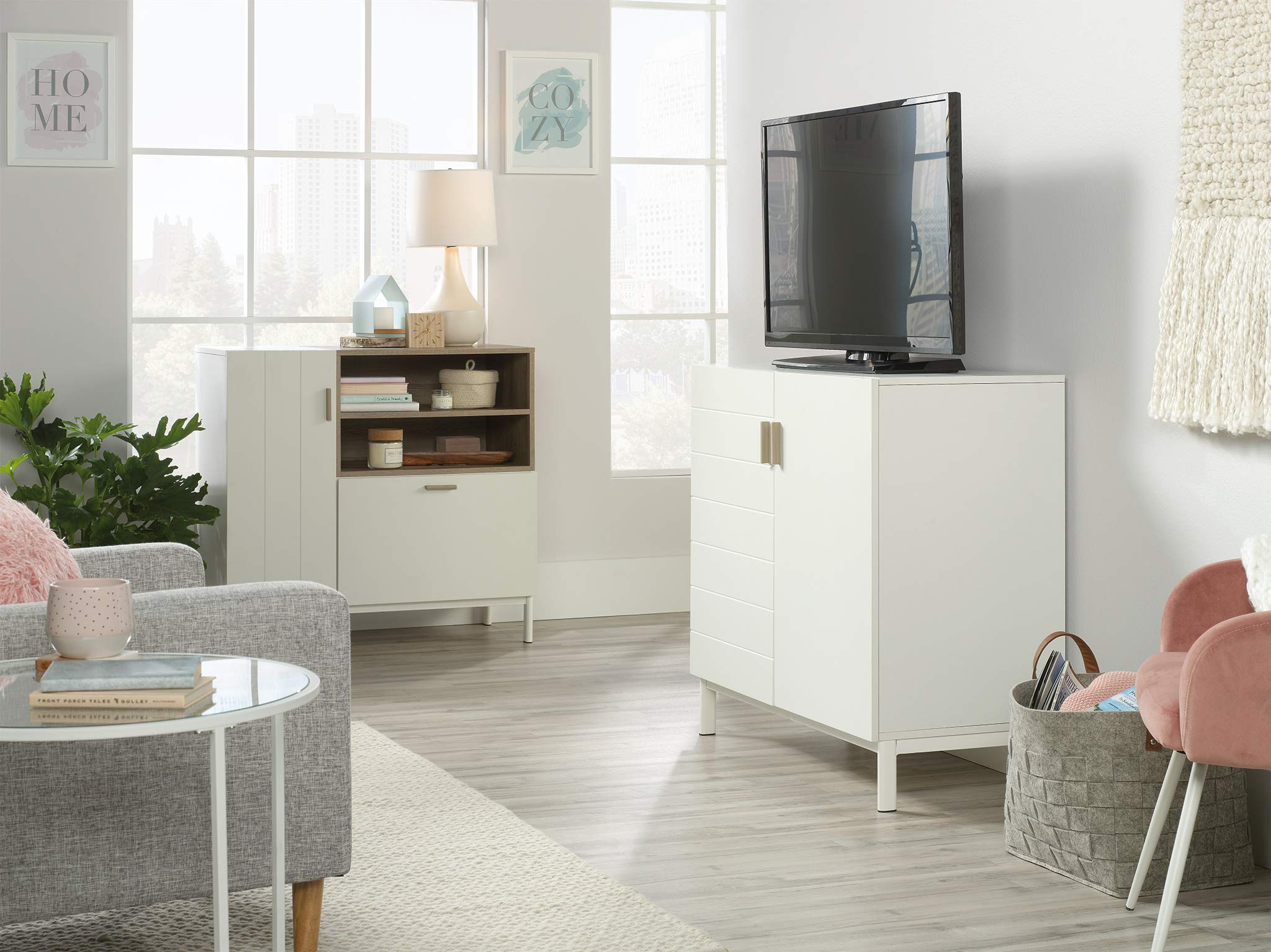 Sauder Anda Norr Credenza, for TVs up to 60", White Finish