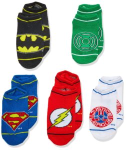 justice league boys justice league 5 pack no show casual sock, grey assorted, shoe size 3-8 us