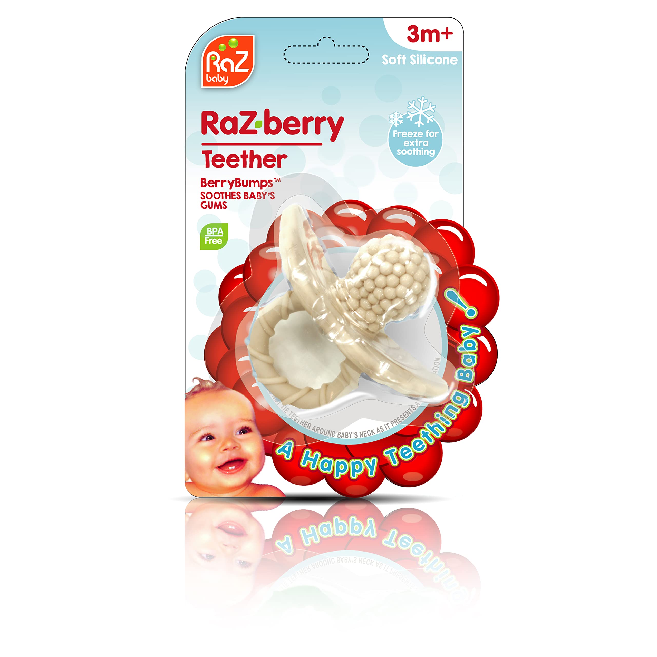 RAZBABY RaZbaby RaZberry Silicone Baby Teether Toy - Berrybumps Soothe Babies Sore Gums - Infant Teething Toy - Hands Free Design - BPA Free - Easy-to-Hold Design - Teething Relief Pacifier - Caramel