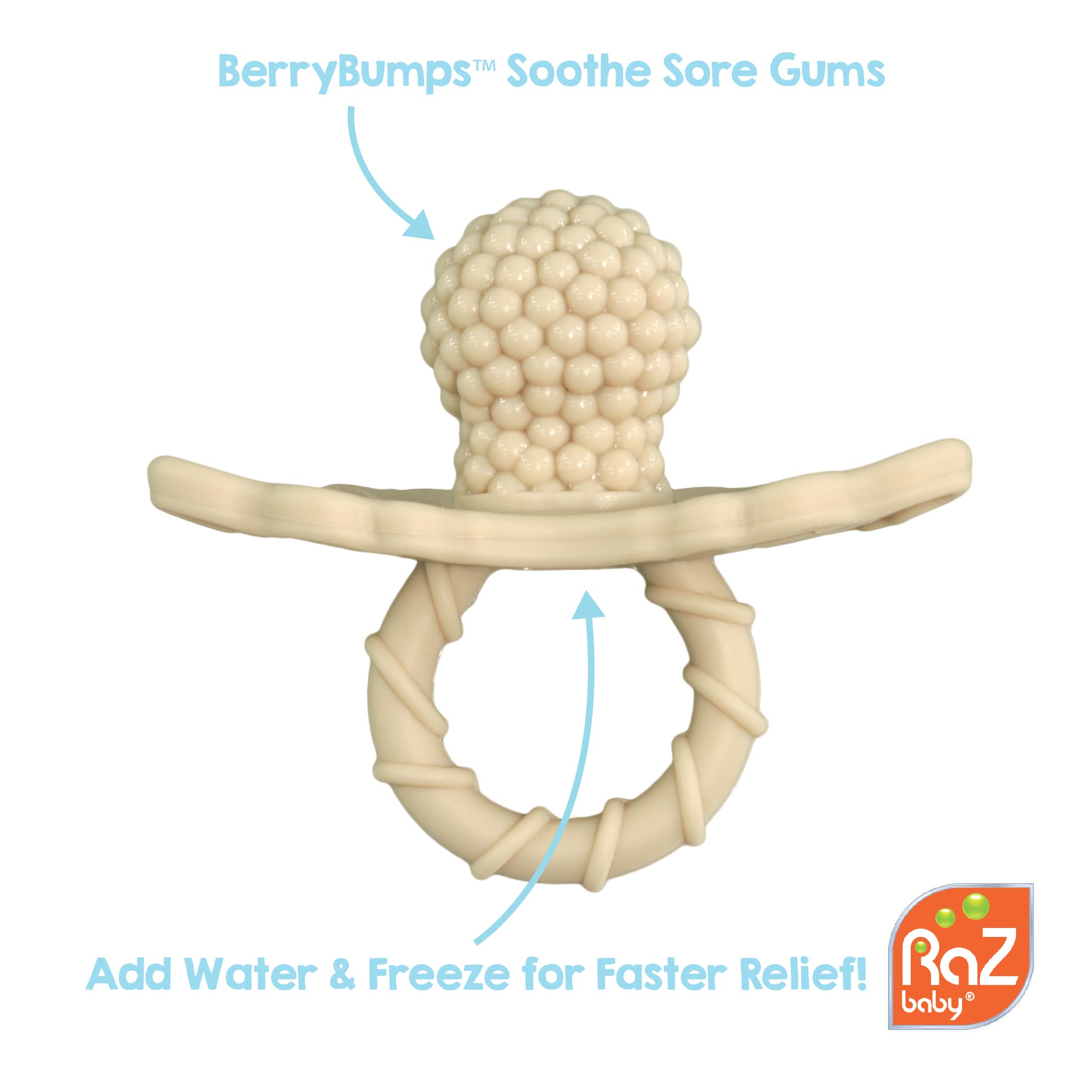 RAZBABY RaZbaby RaZberry Silicone Baby Teether Toy - Berrybumps Soothe Babies Sore Gums - Infant Teething Toy - Hands Free Design - BPA Free - Easy-to-Hold Design - Teething Relief Pacifier - Caramel