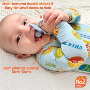 RAZBABY RaZbaby RaZberry Silicone Baby Teether Toy - Berrybumps Soothe Babies Sore Gums - Infant Teething Toy - Hands Free Design - BPA Free - Easy-to-Hold Design - Teething Relief Pacifier - Caramel