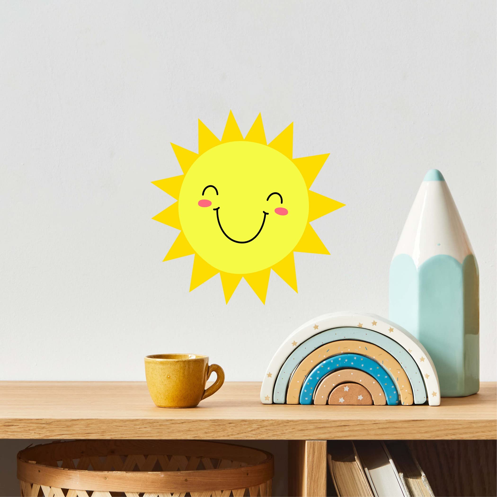 Wallency Sun Wall Decal - Wall Sticker for Kids Room, Bedroom, Kindergarten, School - Nordic Nursery Decor - Peel and Stick, Removable Wall Stickers - Made in The USA (12" x 12", Happy Sun)