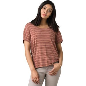 prana women's foundation slouch top, vino heather stripe, small