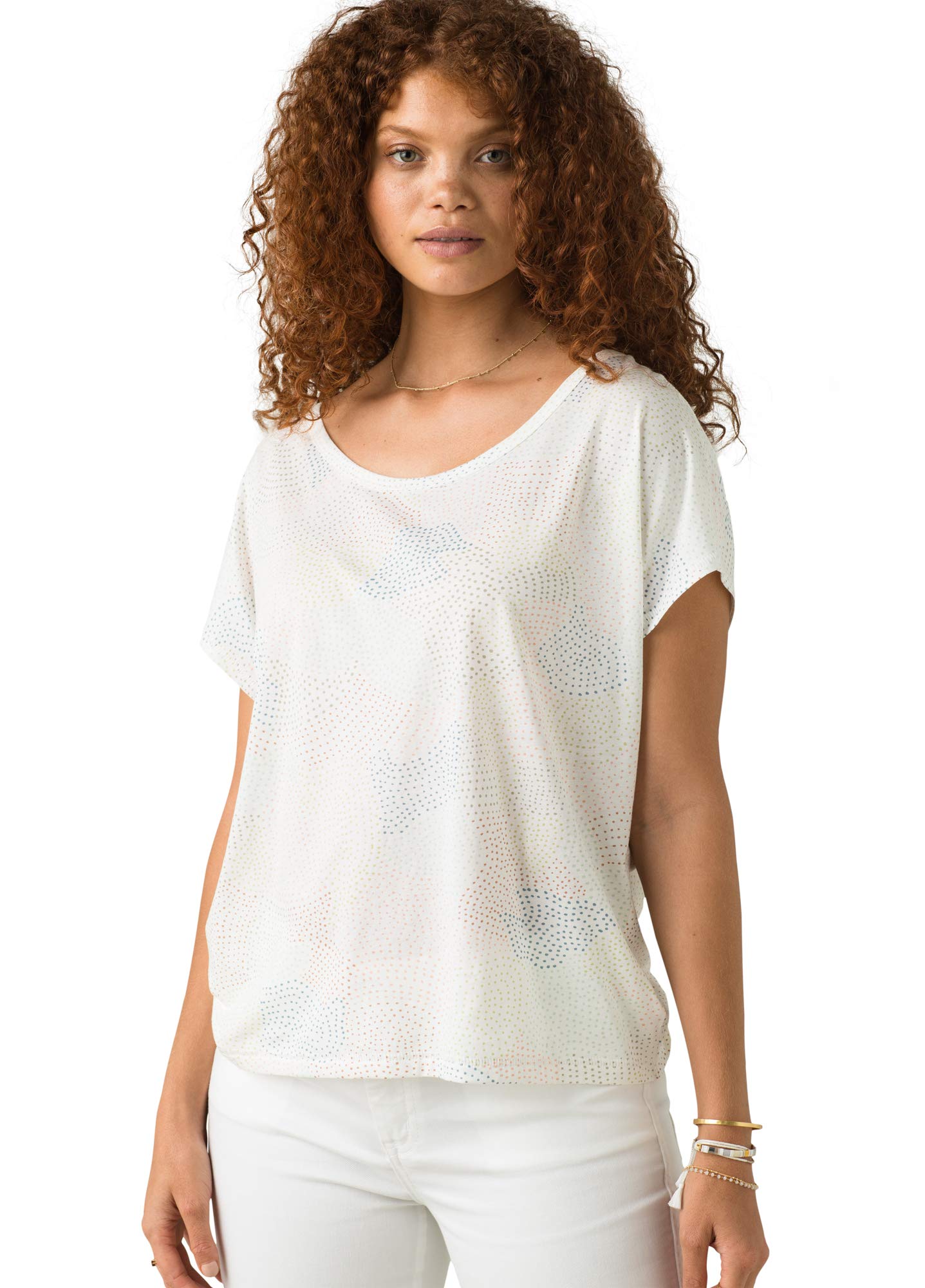 prAna Women's Shady Springs Top, Soft White Dotty, Large