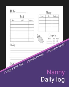 nanny daily log: simple baby & toddler schedule tracking book: feed, sleep, diapers, activity & notes, baby log sheet