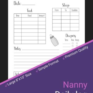 Nanny Daily Log: Simple Baby & Toddler Schedule Tracking Book: Feed, Sleep, Diapers, Activity & Notes, Baby Log Sheet