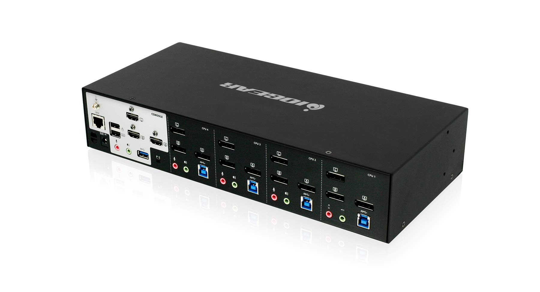 IOGEAR 4-Port 4K DisplayPort Triple View KVMP - 3 HDMI Monitors Outs - Converts DisplayPort to HDMI Out - 4096 x 2160 @60Hz - Control/Share USB 3.0 peripherals - Win 7+ Mac OS Linux - GCS1964