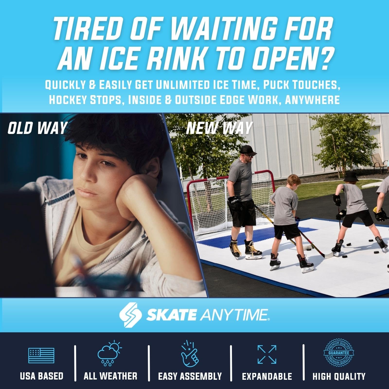 Skate Anytime - Synthetic Ice for Hockey - Skateable Artificial Ice Tiles - Backyard Ice Rink - Expandable (Skateable Synthetic Ice for Hockey Training, Deluxe Starter Kit (20 Panels) 60 sq ft)