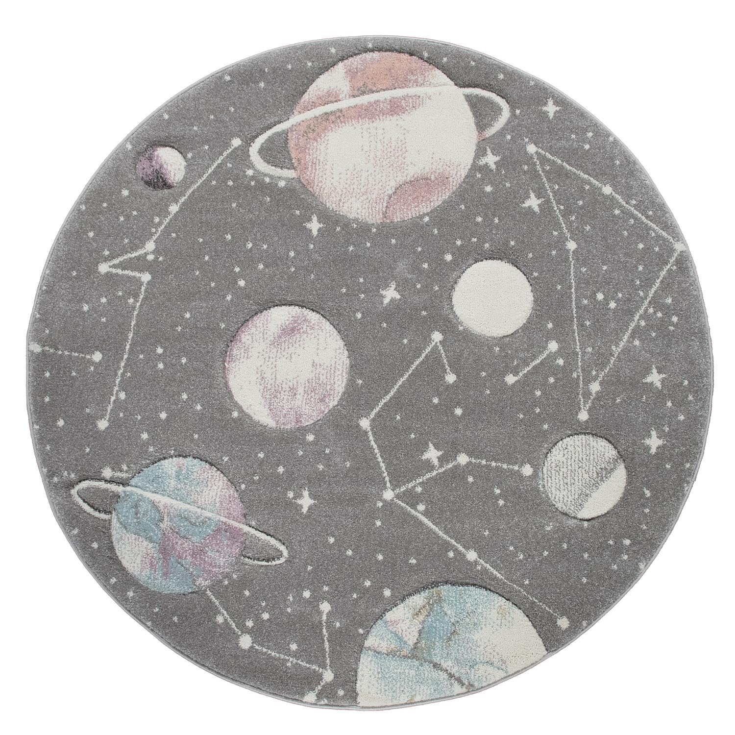 Kids Rug Play Rug Space Area Galaxy for Children´s Room Planets and Stars in Grey, Size:5'3" x 7'7"